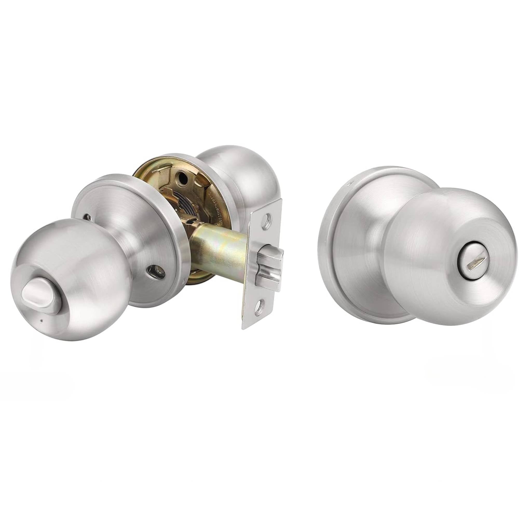 Interior Privacy Door Knob – Keyless Locking Ball, Satin Nickel – Y&Y Decor